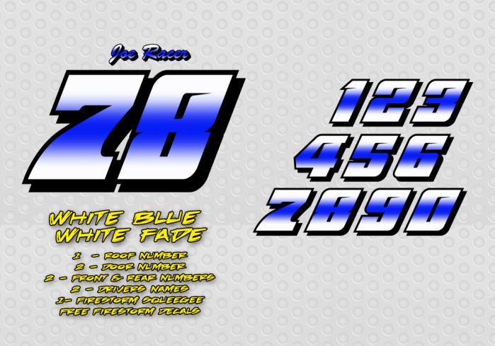 White Blue White Fade Legends Car Number Decal Kit