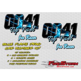 Blue Flame Drag Car Number Vinyl Decals
