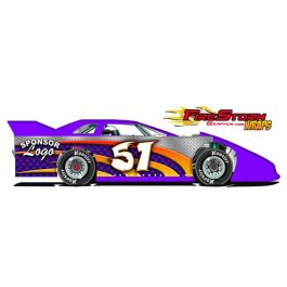 Purple Flame Checkers Dirt Late Model Wraps and Decals