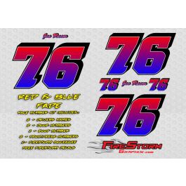 Red Blue Fade Full-Color Race Car Numbers Decals Kit Racing Graphics